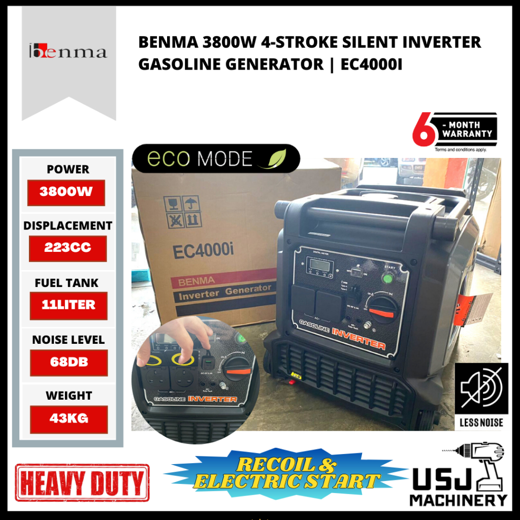 BENMA 3800W 4-Stroke Silent Inverter Gasoline Generator EC4000I - C/W Eco Mode And Electric ...