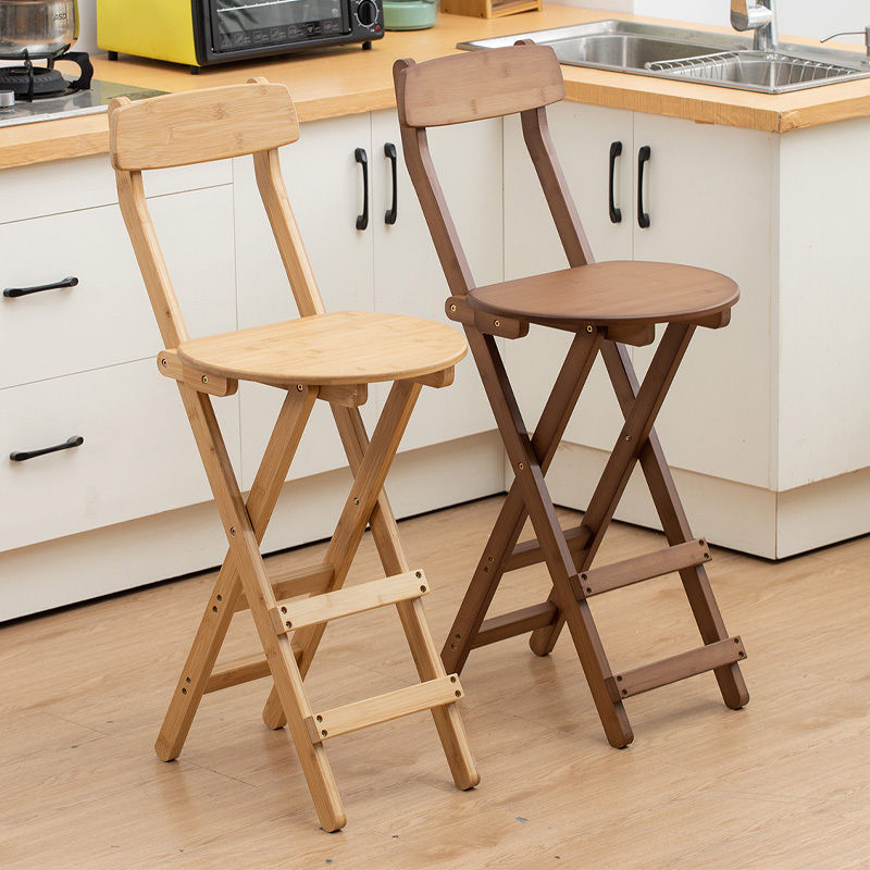 Folding High Stool High-Leg Stool Solid Wood Armchair Portable Folding ...