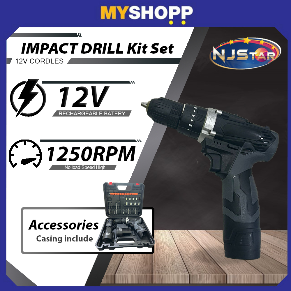NJSTAR 12V Cordless Impact Drill Kit Set / Drill / Hammer / Screwdriver ...