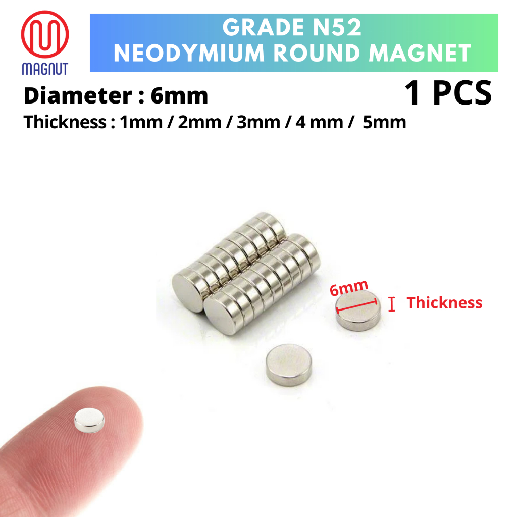 1pcs Grade : N52 Diameter : 6mm Thickness : 1mm/2mm/3mm/4mm/5mm ...