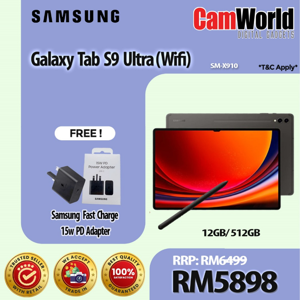 Samsung Galaxy Tab S9 ULTRA WIFI ( SM-X910 ) ( 12GB + 512GB ) With 15w ...