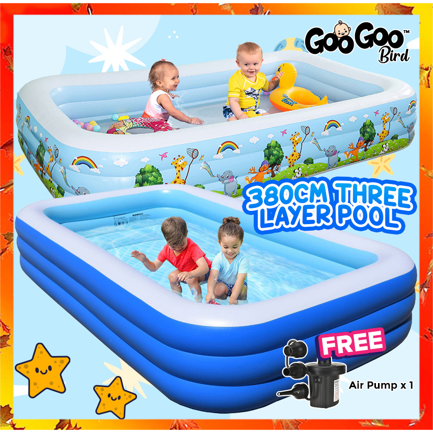 GOOGOO BIRD 380CM Inflatable Family Swimming Pool Fun Kids Pool Extra ...