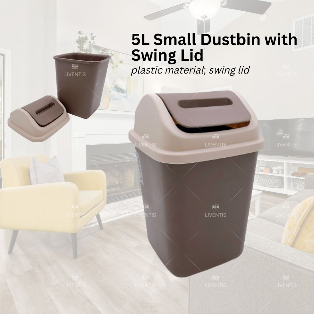 5L Small Dustbin with Swing Lid Rubbish Bin Waste Paper Basket Garbage ...