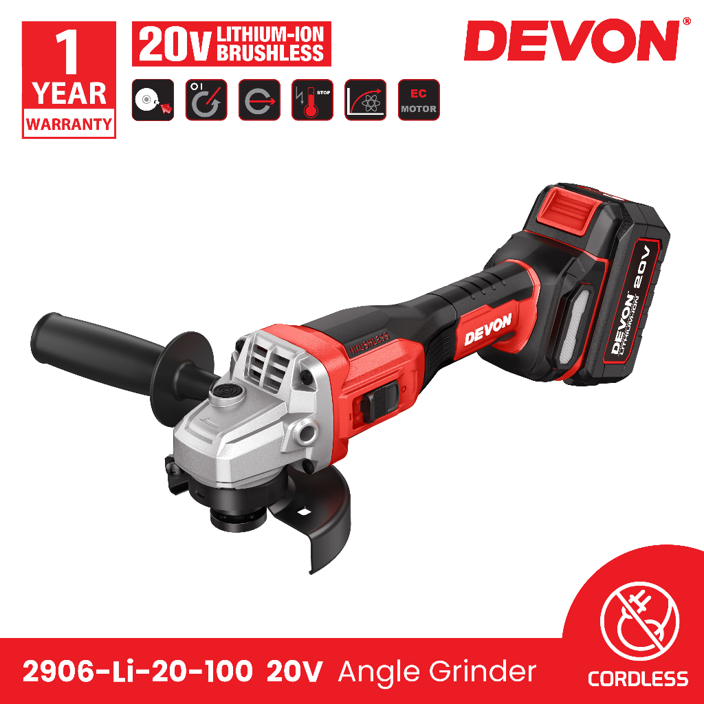 DEVON 2906-Li-20-100 20V Lithium-Ion Brushless Cordless 10000rpm Angle ...