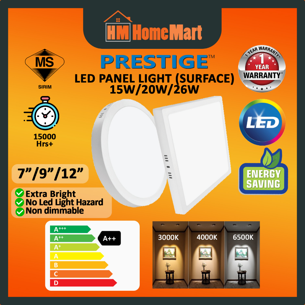 PRESTIGE LED Surface Panel Downlight 15W/20W/26W (3000K/4000K/6500K ...