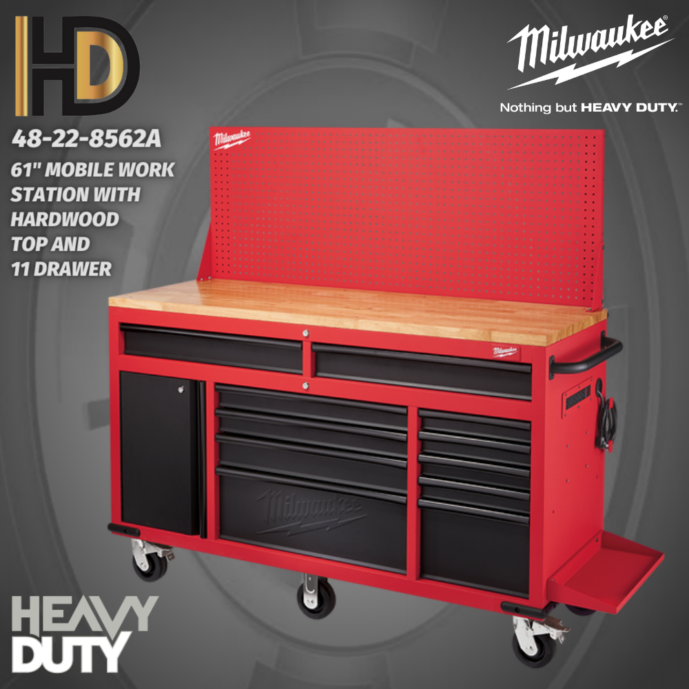 Milwaukee 61" Mobile Work Station With Hardwood Top & 11 Drawer / Milwaukee Complete Work Set ...