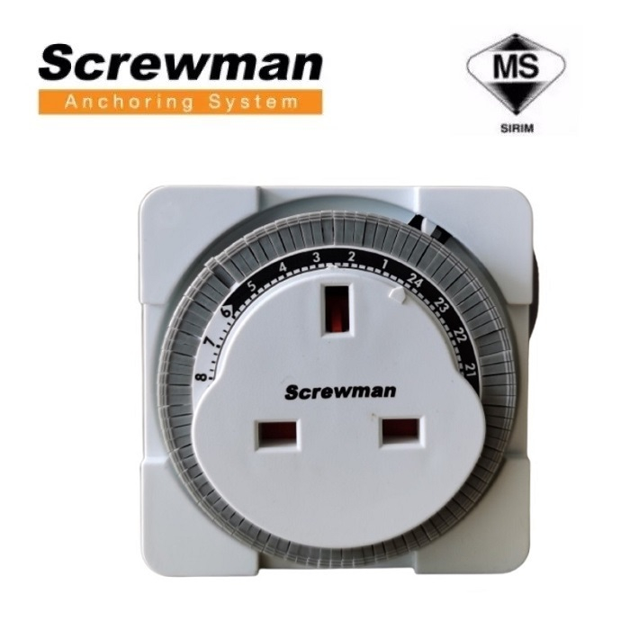 Screwman 13Amp 24 hours 3 Pin Plug In Timer with Sirim - SM-50HT ...