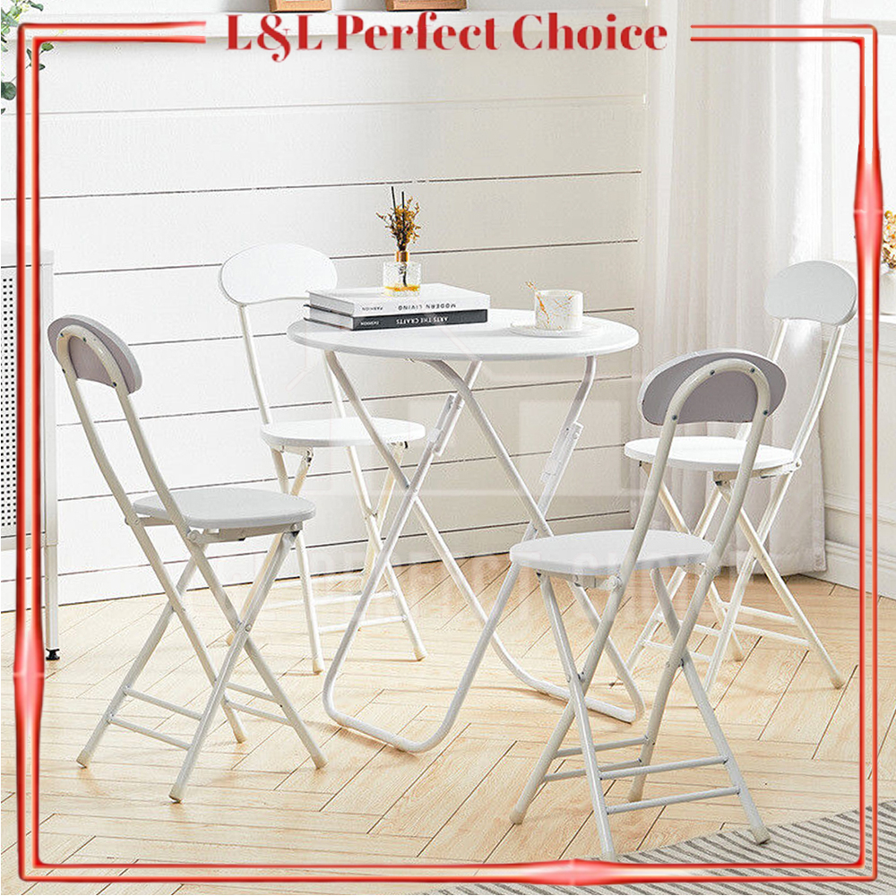 LLPERFECT Set Of Foldable Round Table + Foldable Stool / Portable ...