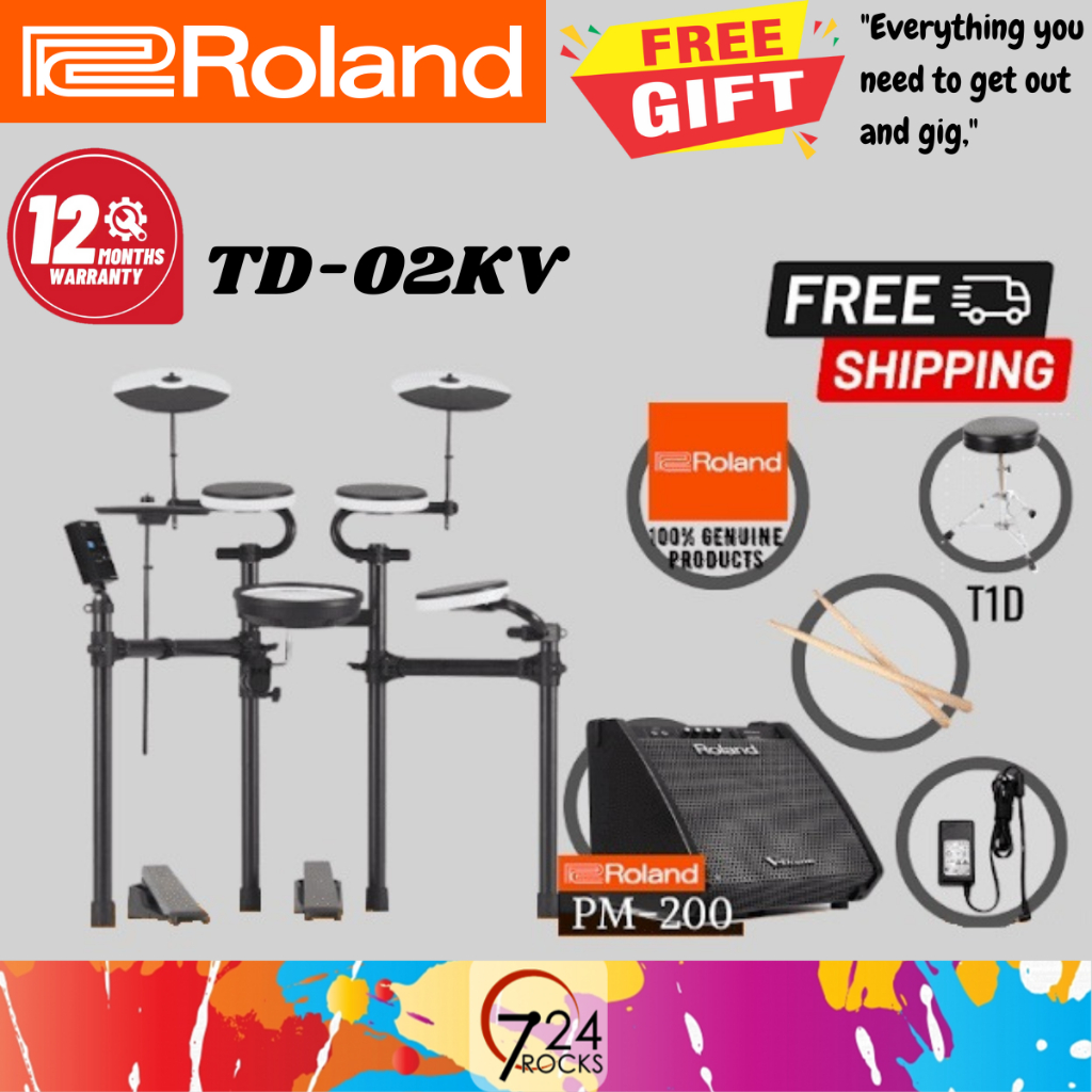 ROLAND drum set Roland TD-02KV V-Drums Electronic Drum Kit with RH5 Headphone Drum Throne And ...