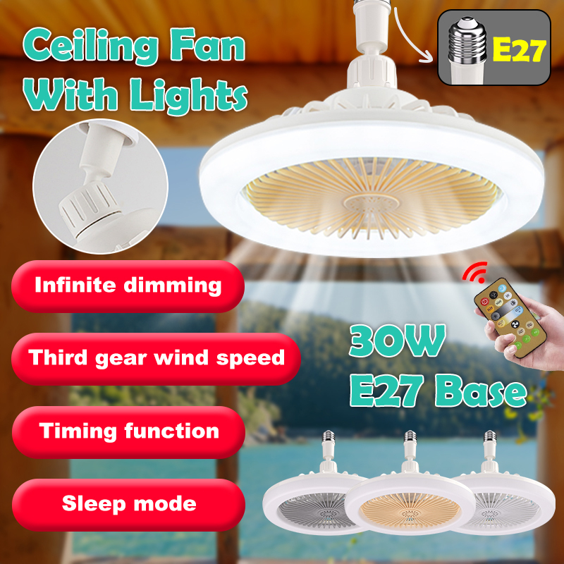 E27 LED Ceiling Fan Light 30W 3 Speed Adjustable Remote Control Fan ...
