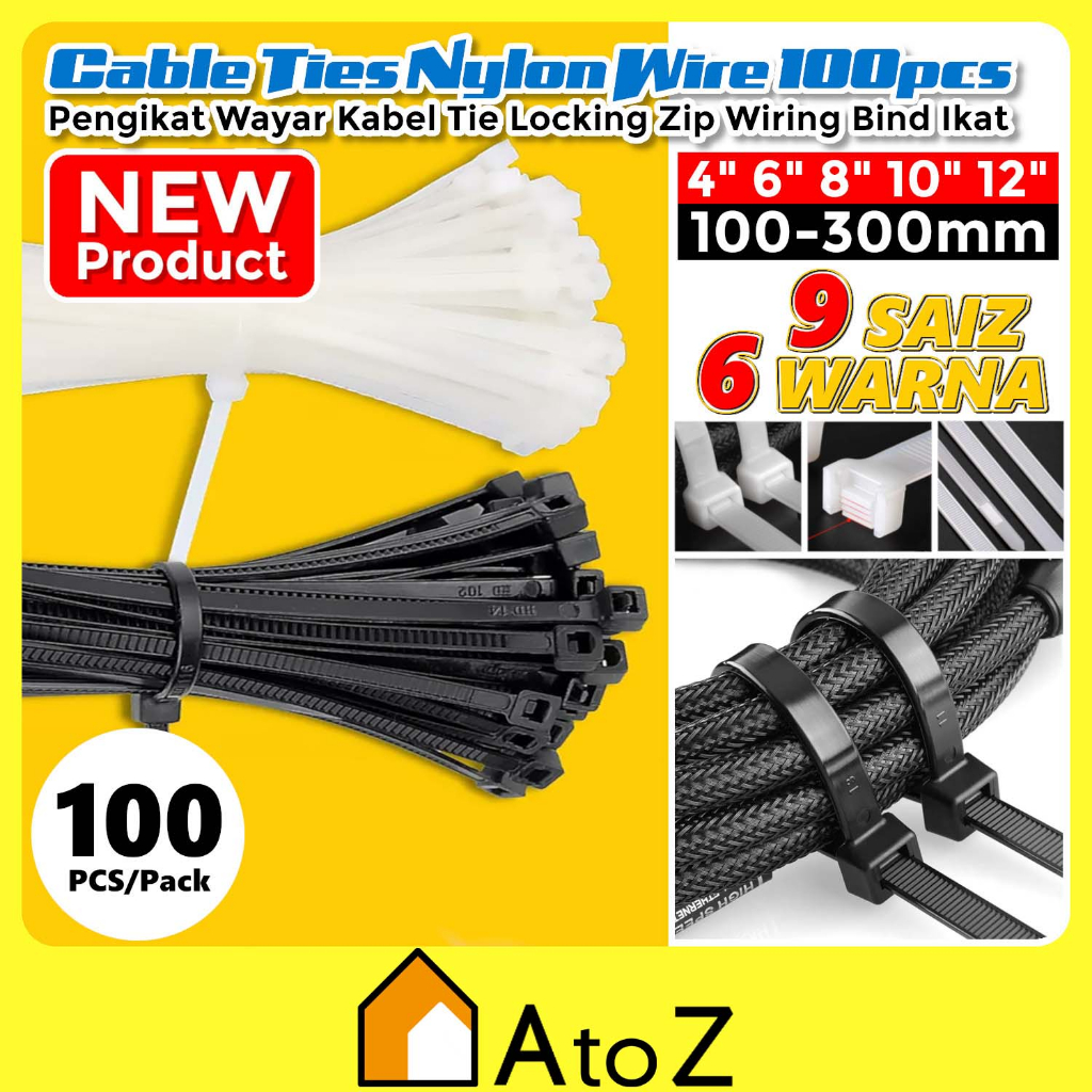 Cable Ties Kabel Tie Nylon Wire 4" 6" 8" 10" 12" Pengikat Wayar ...