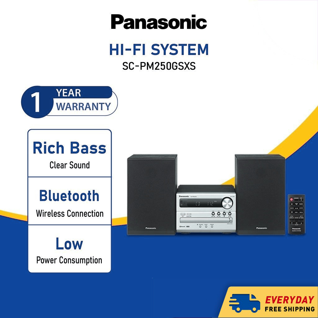 Panasonic Sc-Pm250 Hifi System 20W Bluetooth Cd Sc-Pm250Gsxs Surround Sound Lcd 2 Channel Mp3 ...