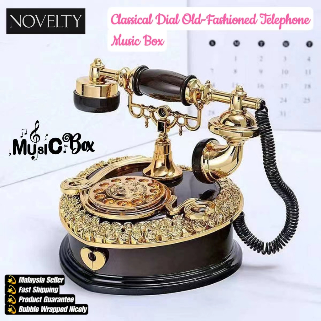 Classical Dial Telephone Music Box Kotak Muzik Telefon Klasik Retro Vintage Decor Hadiah ...