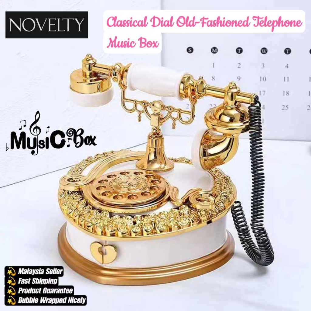 Classical Dial Telephone Music Box Kotak Muzik Telefon Klasik Retro Vintage Decor Hadiah ...