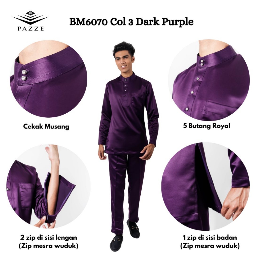 Dark Purple [Extra Slim - Satin] Baju Melayu Premium Slim Fit Set Nikah ...