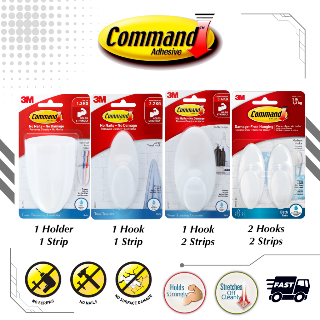 3M Command Bath Hooks Wall Adhesive | Shopee Malaysia