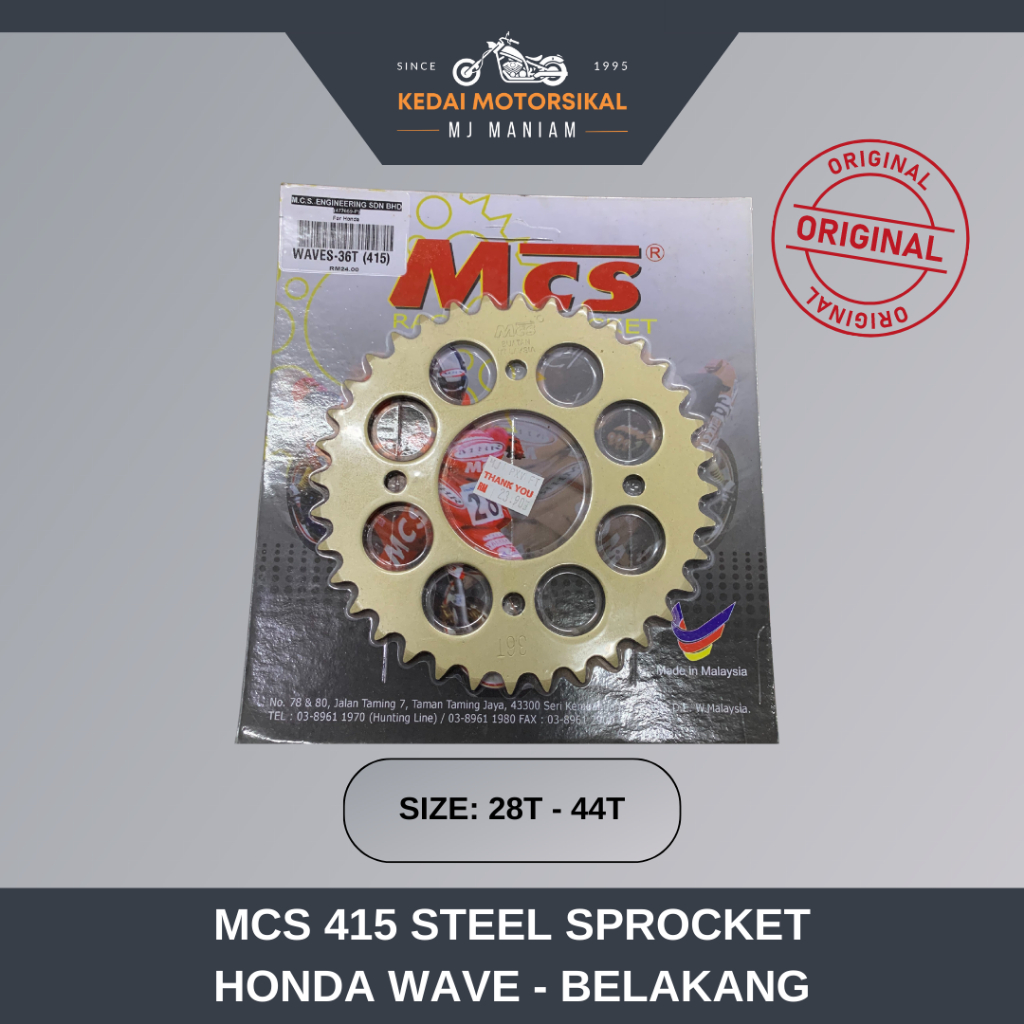 MCS 415 STEEL SPROCKET HONDA WAVE 28T - 36T SPROCKET BELAKANG 100% ...