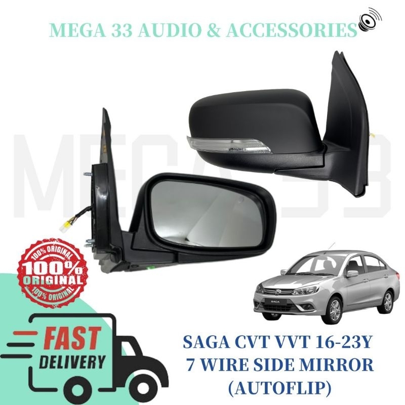 ORIGINAL SAGA CVT VVT 2016-2023Y 7 WIRE SIDE MIRROR (AUTOFLIP) | Shopee ...