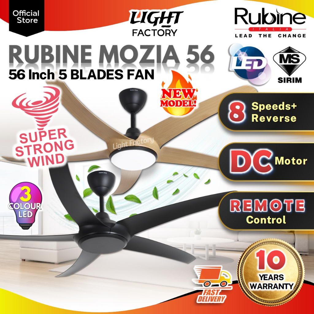 【SIRIM】RUBINE MOZIA 56'' 5 Blades DC Motor Ceiling Fan with Light 8 ...