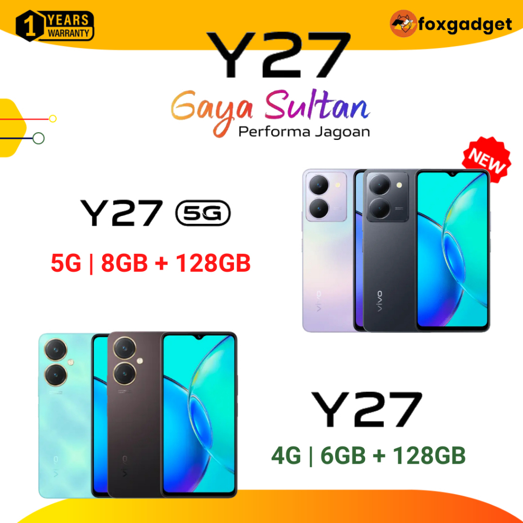 Vivo Y27 4G/5G (6GB / 8GB +128GB | 6.64"LCD | 5000mAh Battery + 44W Fast Charge | 50MP Rear ...