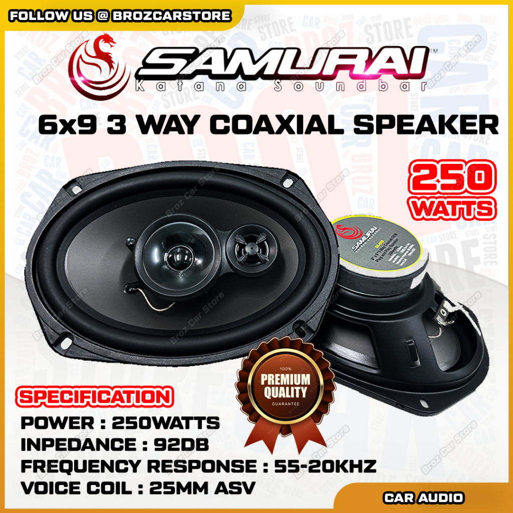 🔊 SAMURAI KATANA SOUNDBAR 6X9 Inch 3 Way Coaxial Speaker 6 X 9 Car Audio Kereta Max Power 250W ...