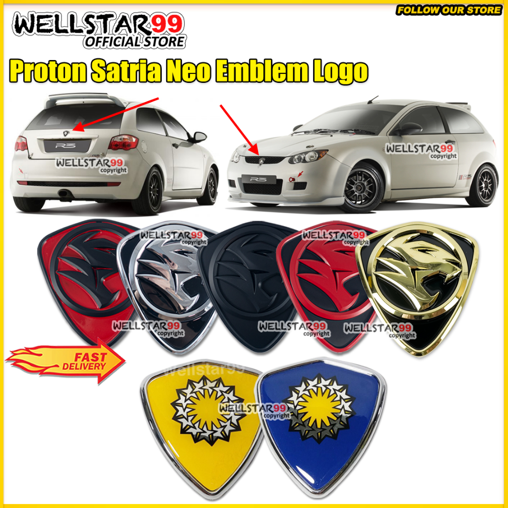 Proton Satria Neo 3D Logo Matte Black Red UK Logo Emblem Front Rear ...