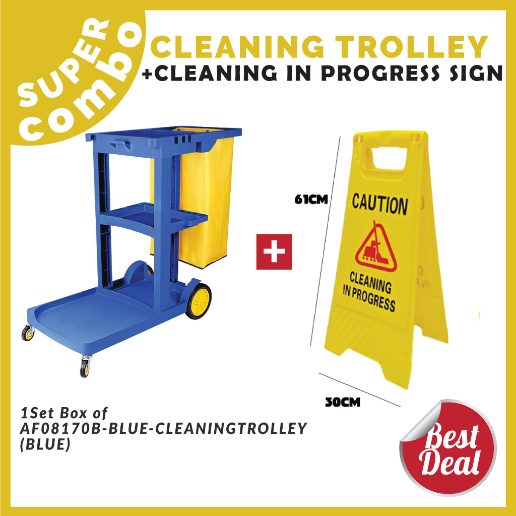 Heavy Duty Cleaning Trolley with Mop Broom Holder Multi Purpose ...