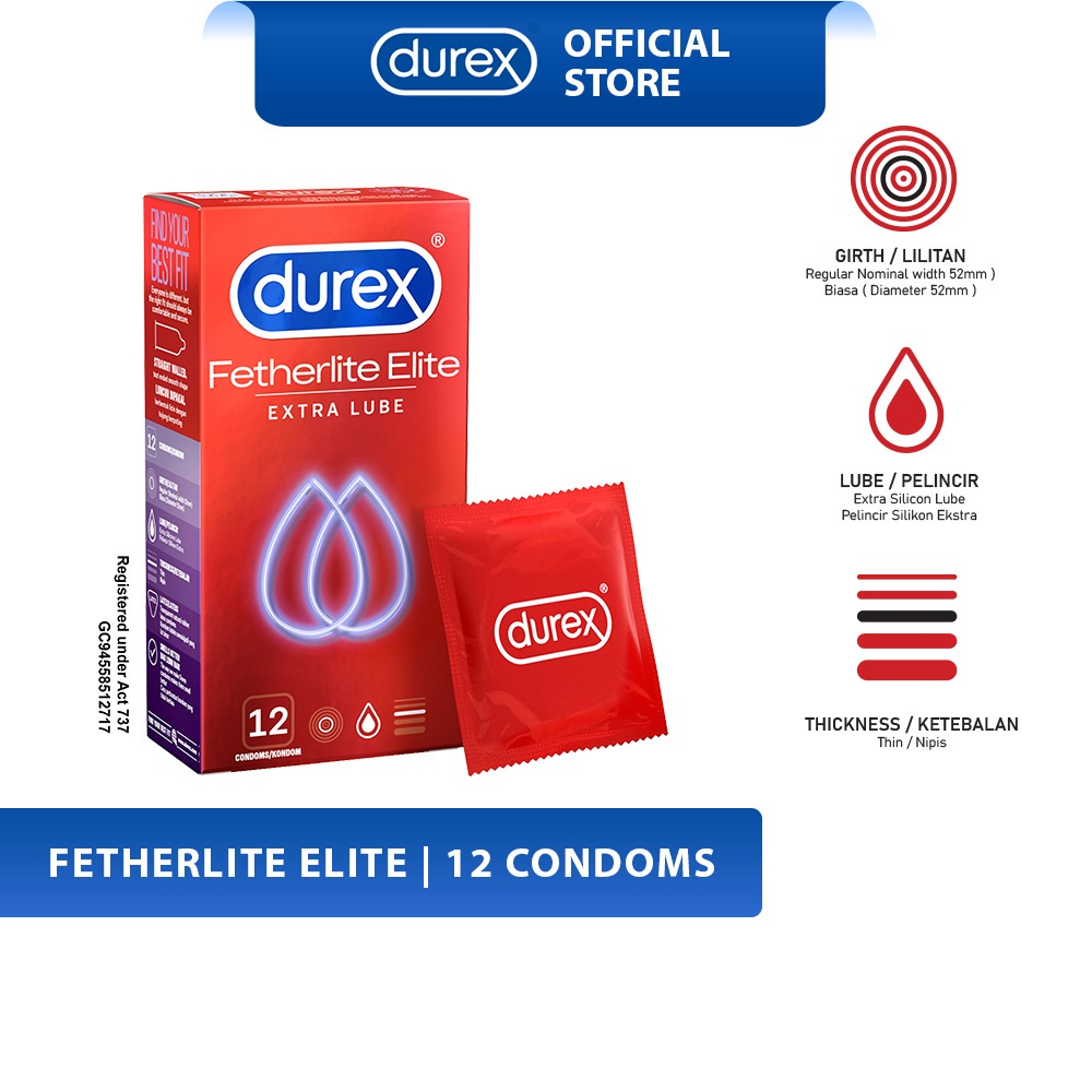 Durex Fetherlite Elite Condoms for Man Extra Lubricant Regular Size ...