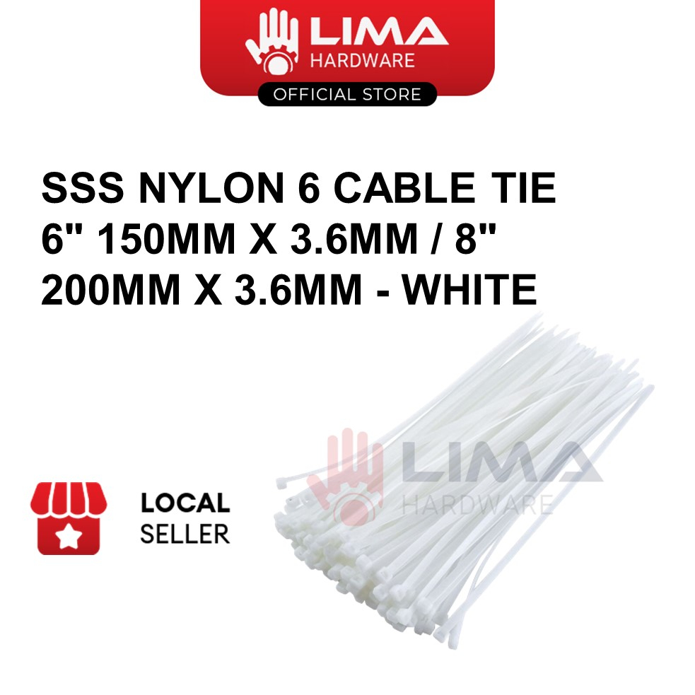 SSS Nylon Cable Tie, Pengikat Kabel Nilon - WHITE (100PCS) | Shopee ...