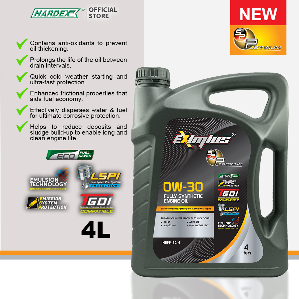 HARDEX Eximius SP Platinum Fully Synthetic Engine Oil SAE 0W-30 - 1L/4L ...