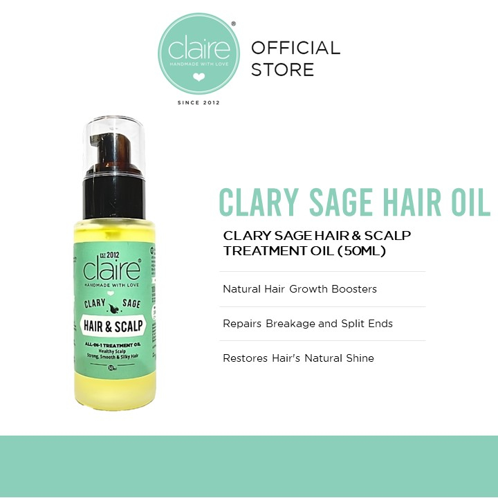 Claire Organics Clary Sage Hair Oil & Scalp Treatment Oil 50ml ...