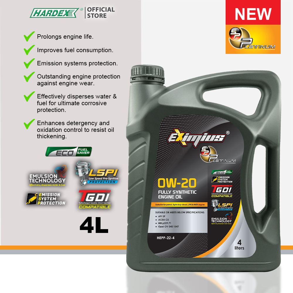 HARDEX Eximius SP Platinum Fully Synthetic Engine Oil SAE 0W-20 (1L/4L ...