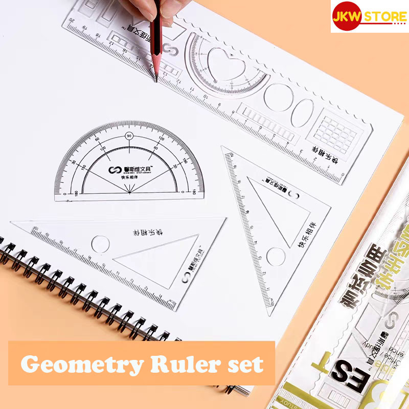 Geometry Ruler Set 4 in 1 Student Ruler Set Triangular Ruler Protractor ...