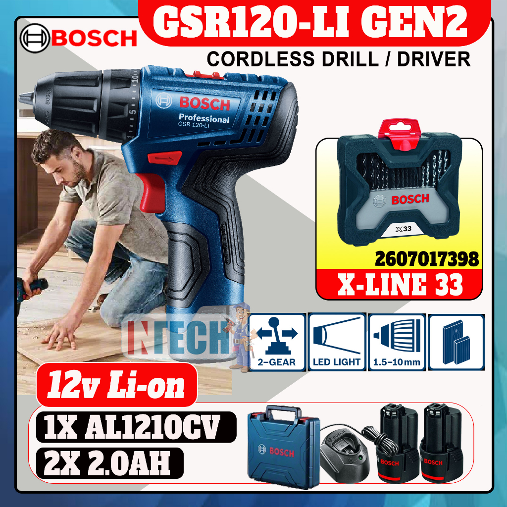 BOSCH GSR120-LI / GSR120LI 12V CORDLESS DRILL/DRIVER + XLINE 33PCS OR ...