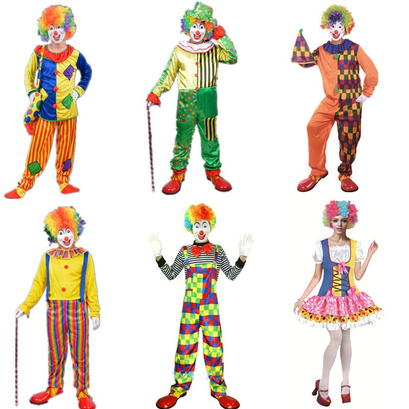 Adult Circus clown Costume Halloween Fancy Clown Men Colorful Carnival ...