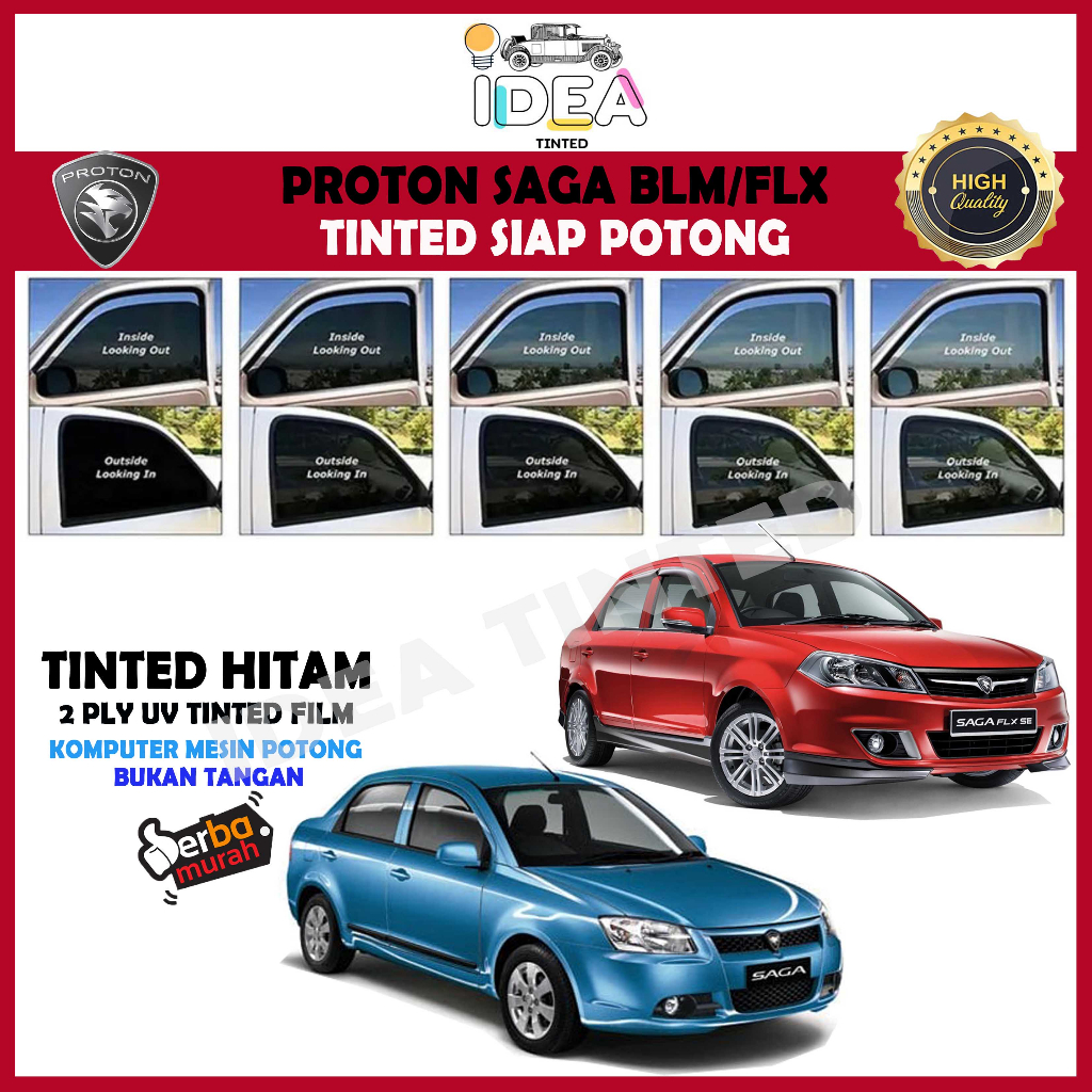 Proton Saga BLM/FLX _Full Set_Tinted Kereta _2PLY UV Film_Hitam_Siap ...