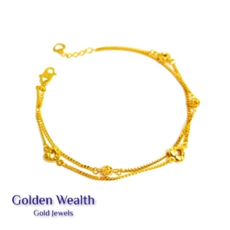 💯916 Gold Double Layer Bracelet Gelang Tangan Padu Emas 916女装手链 ...
