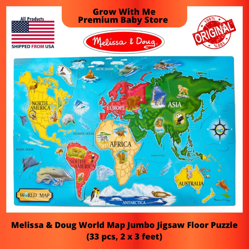 🔥Ready Stock🔥Melissa & Doug World Map Jumbo Jigsaw Floor Puzzle (33 pcs ...