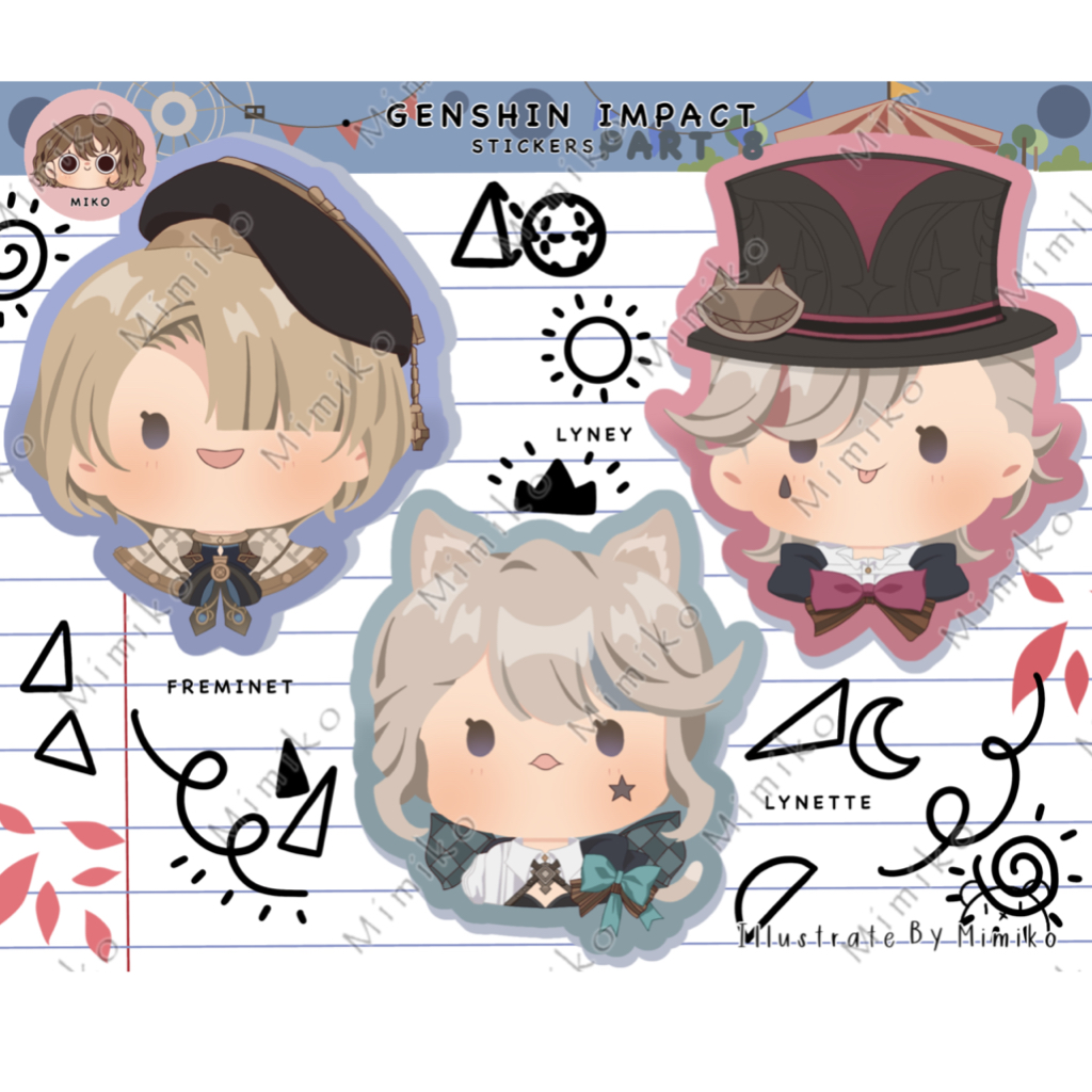 Genshin impact Sticker Fontaine Freminet Lyney Lynette Die Cut Sticker ...