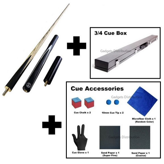 HJ Cue 10mm Snooker Cue Stick Pool Billiard 3-piece 145cm Cue Box Case ...