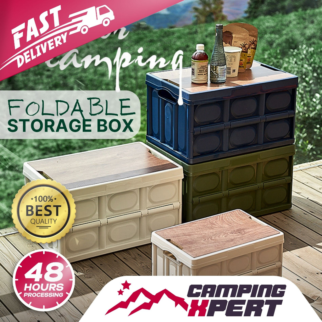 55 / 30 Liter Foldable Storage Box Wooden Lid Box Home Camping Storage ...