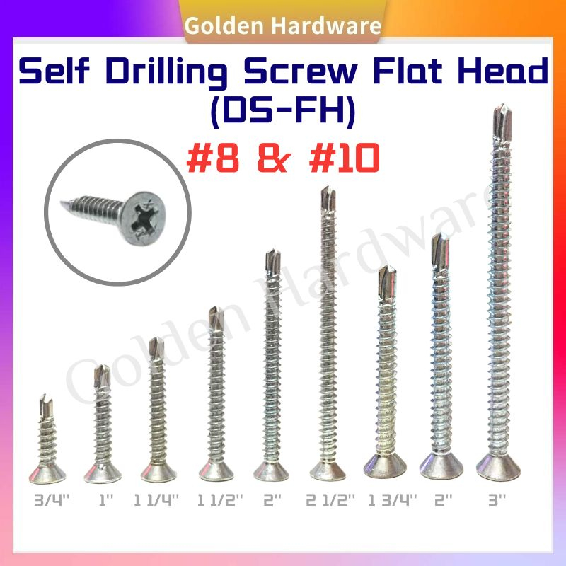 50/100Pcs - Self Drilling Screw Flat Head (DS-FH) / Metal Screw / Skru ...