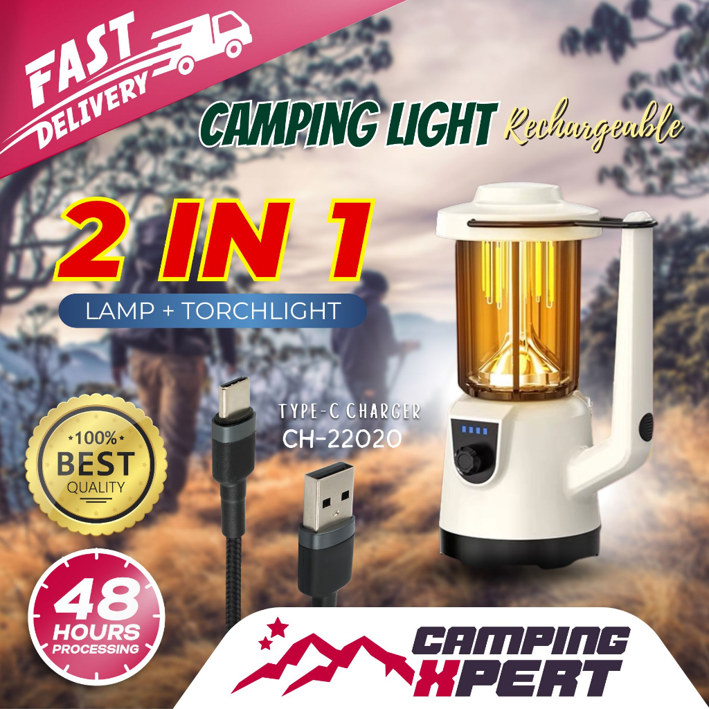 Rechargeable Camping Torch Light Lamp Search Light LED Outdoor Glamping ...