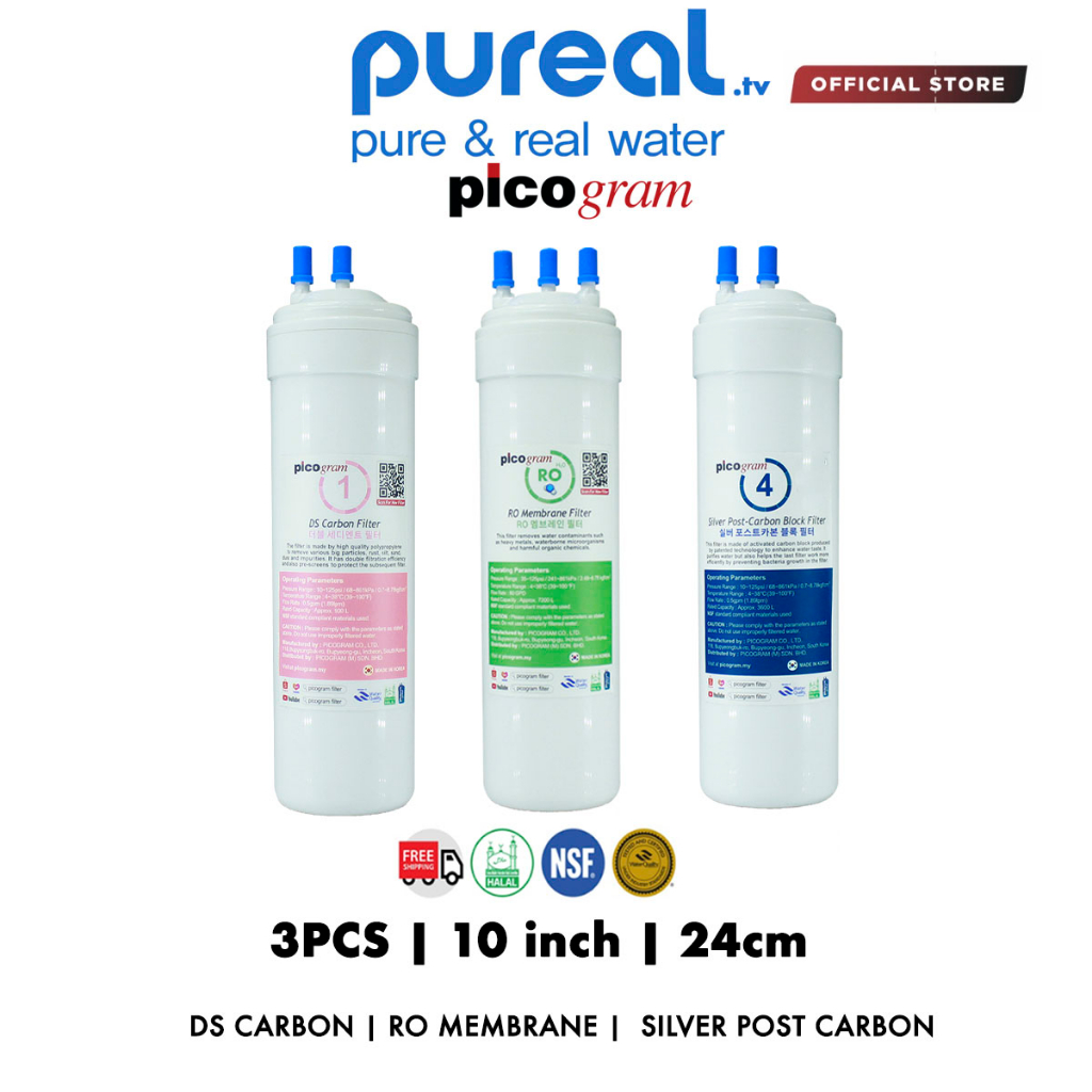 (Jakim HALAL) Picogram RO Replacement Filter 10" 40GPD (3 Pieces / Set ...