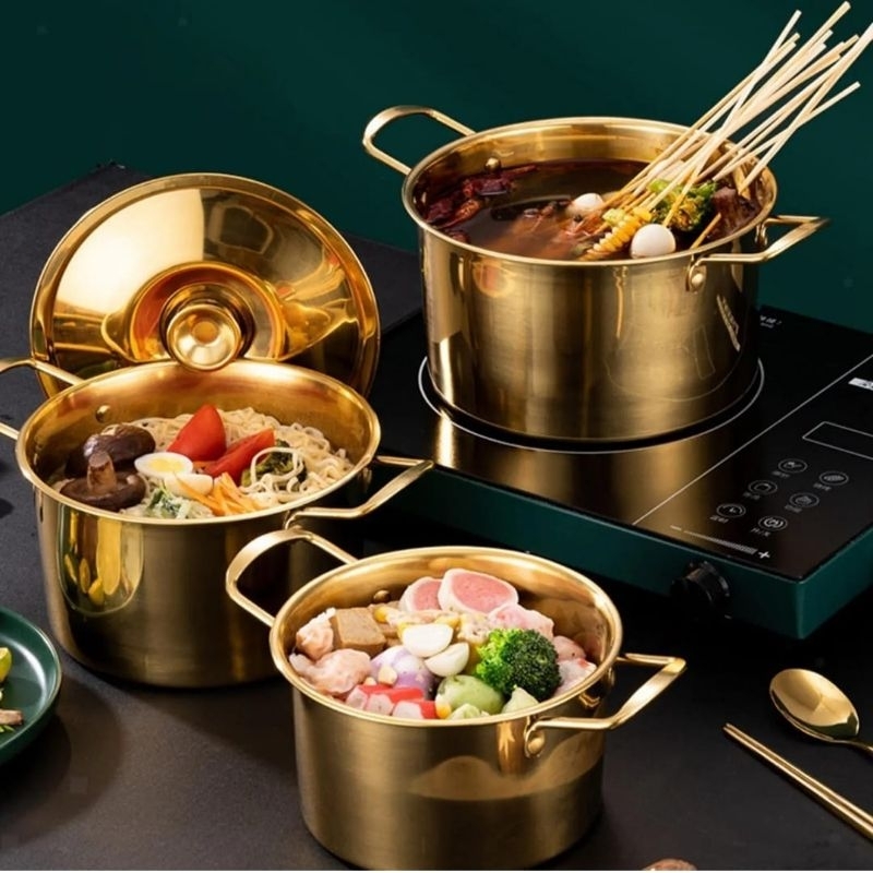 PERIUK SUP EMAS KOREA / KOREAN STYLE Ramen Pot Noodle Golden Stainless ...