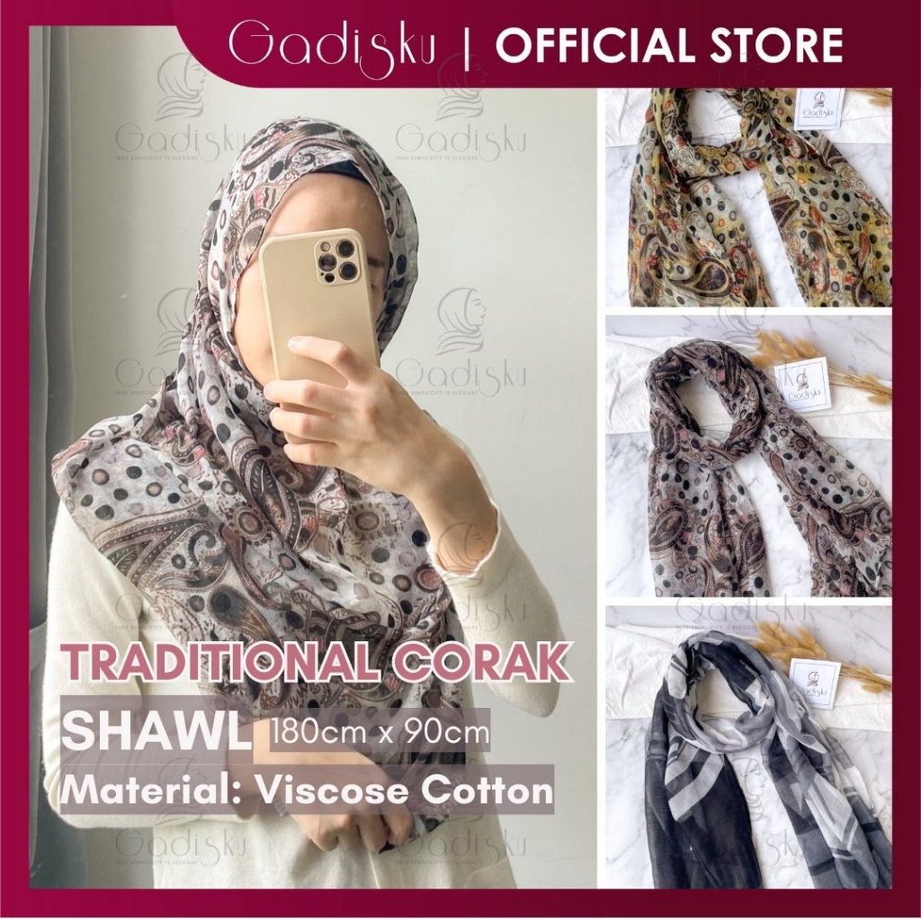 [SHAWL TRADITIONAL CORAK] Printed Tudung Shawl 180cm x 90cm Viscose ...