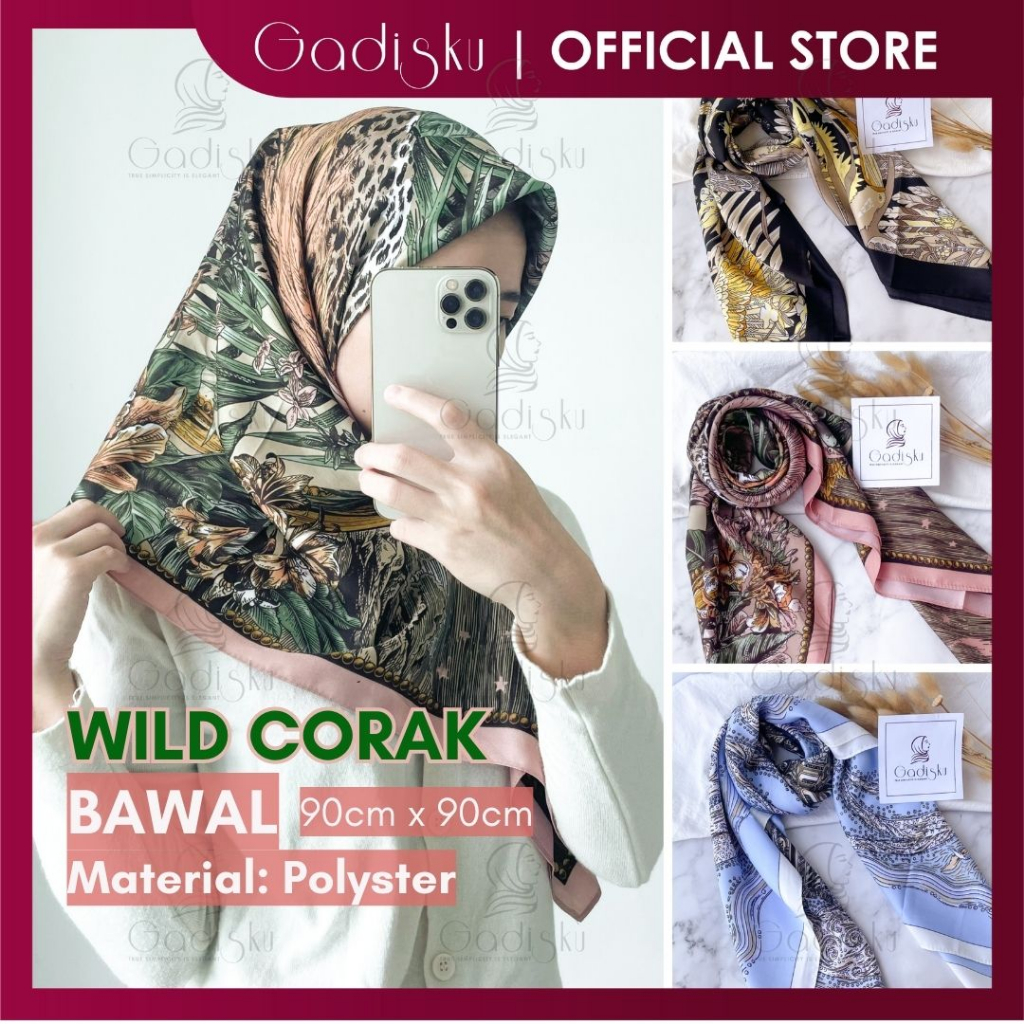 [BAWAL WILD CORAK] Printed Square Tudung Bawal 90cm x 90cm Silk Satin ...