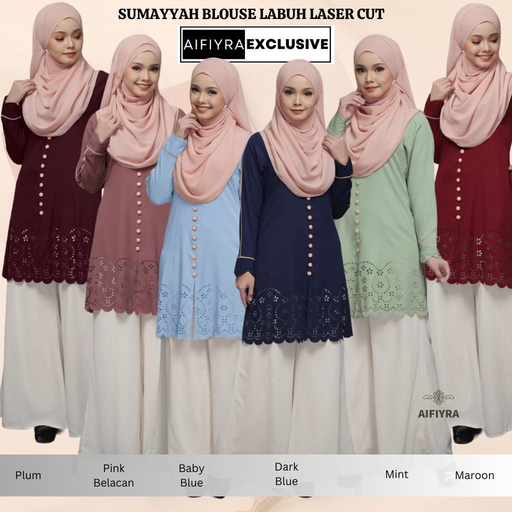 SUMAYYAH Blouse Muslimah Anti Kedut Labuh Longgar Ironless Baju Kuliah ...