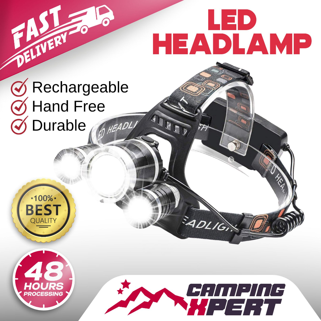 Brightest Head Lamp LED Headlight Rechargeable Waterproof Flashlight 4 ...