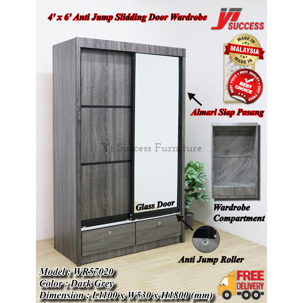 Yi Success 4ft x 6ft Anti Jump Sliding Door Wardrobe (Siap Pasang) / 4 ...